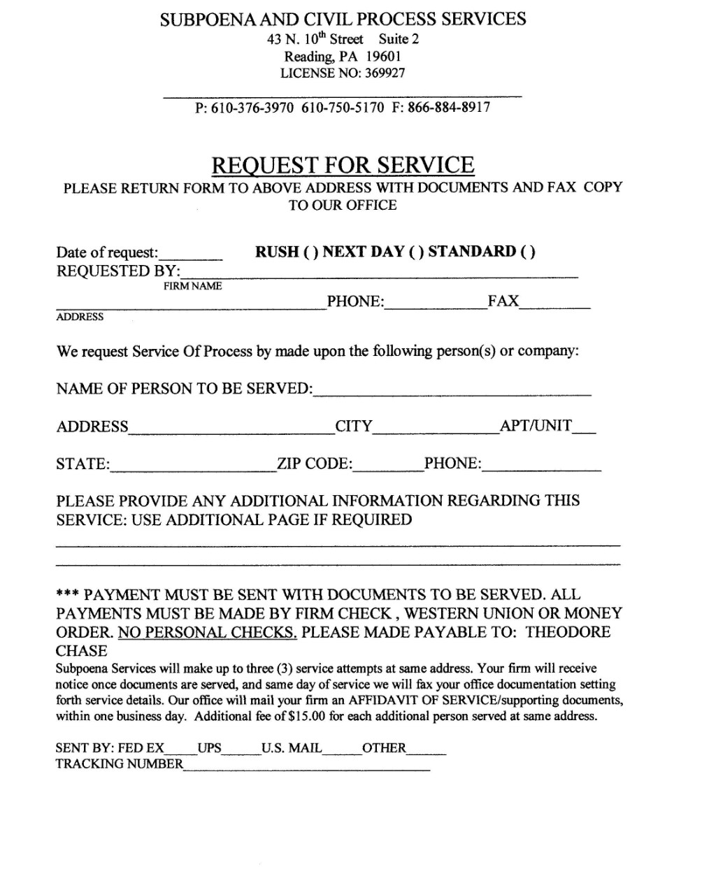 REQUEST FOR SERVICE FORM (PLEASE COMPLETE FOR SERVICE :: PA. STATE ...